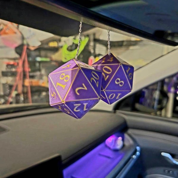 D20 Car Dice [2" Purple and Gold Holographic - "royal Gold"] - Hanging ...