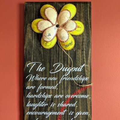 The Dugout Quote With Softball Flower Wall Decor - Etsy