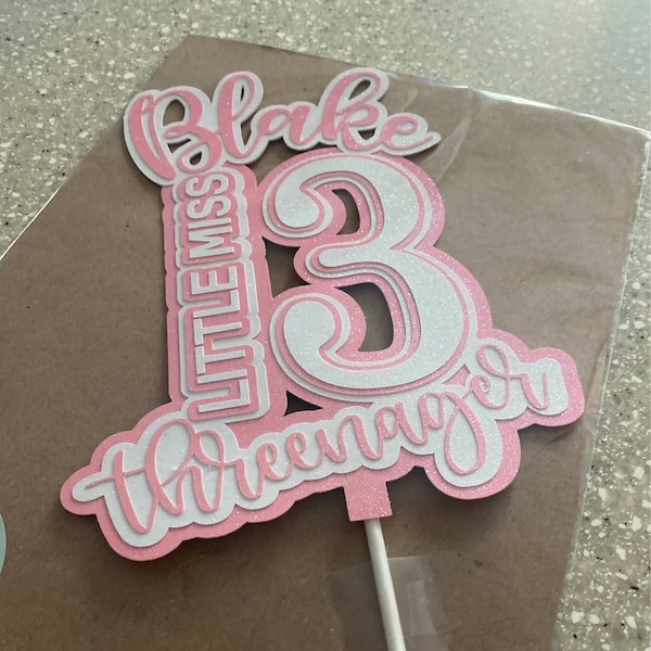 Little Miss Threenager Cake Topper 3nager 3rd Birthday Cake Topper ...