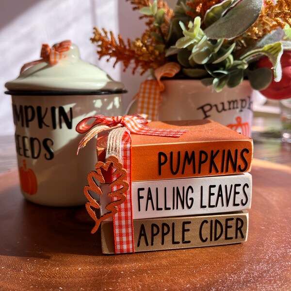Fall Tiered Tray Decor, Mini Wooden Books Stack, Tiered Tray Decor ...