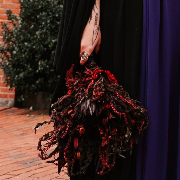 Victorian Gothic Bridal Bouquet Arrangement Black Thistle Linen White ...