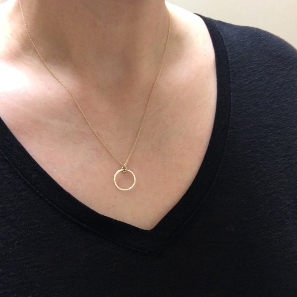 Small Gold Necklace, Circle Pendant, Hammered Circle, Gold Necklace ...