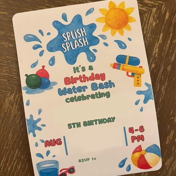 Water Gun Birthday Invitation, Boy Summer Water Splash Party Invite ...
