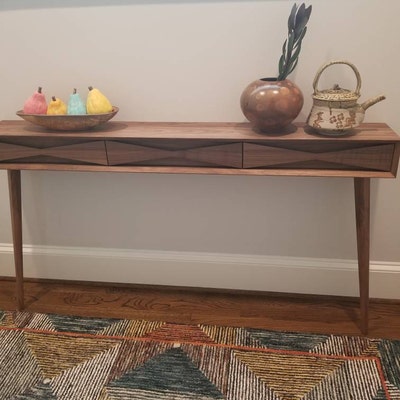 Walnut Office Desk With Two Solid Walnut Drawers, Shelf and Brass, Mid ...