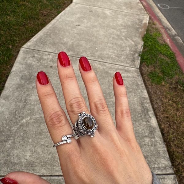 Poison Ring, Adjustable Ring, Black Onyx, Round Gemstone, Pill Box Ring ...