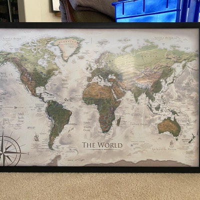 Nautilus World Map Push Pin, World Map Wall Art With USA National Parks ...