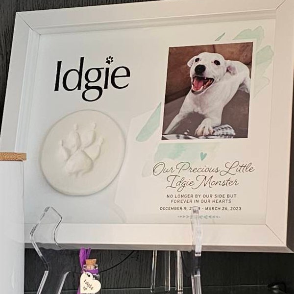 Pet Memorial Gift With Collar and Clay Paw Print Shadow Box, Clay Paw ...