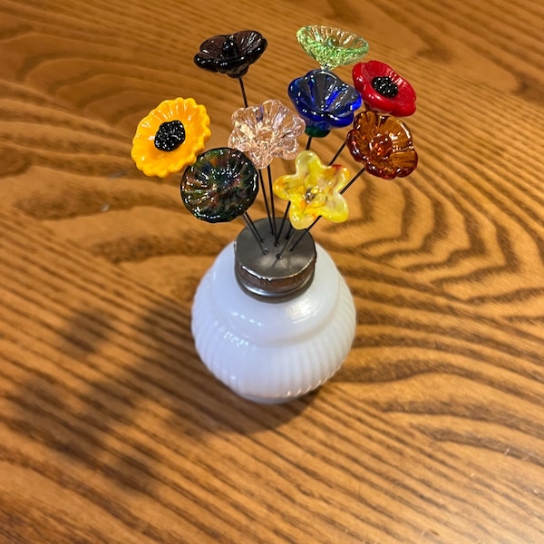Jadeite Green Glass Flower Bouquet; Set/12 Tiny Small Mini Glass ...