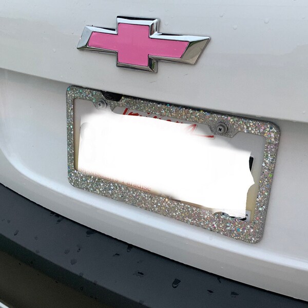 Dazzling Bling License Plate Frame Silver Big Glitter Clear Made in Usa ...