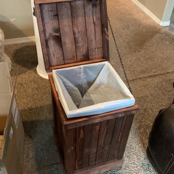 13 Gallon Open Top Rustic Kitchen Wood Trash Can, Rustic Trash Bin ...