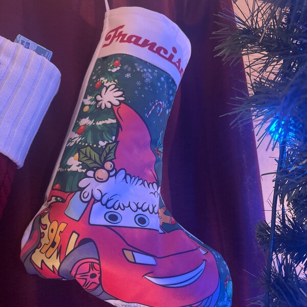 Personalized Cars Christmas Stocking, Custom Name Lightning Mcqueen Tow ...