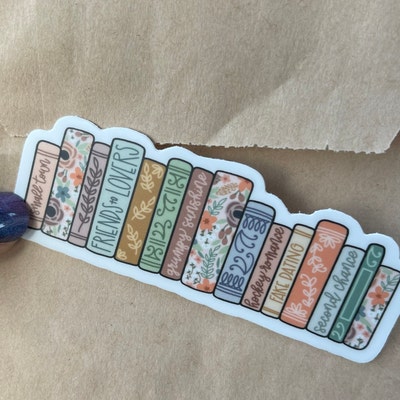 Boho Rom Com Book Shelf Sticker/ Book Lover Sticker/ Book Stack ...