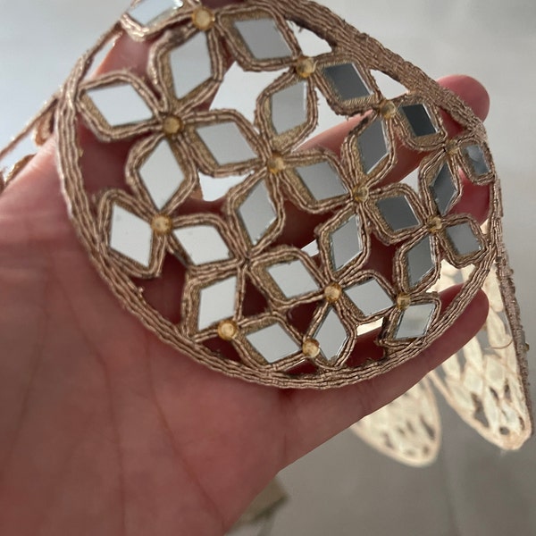 Beautiful Narrow Gold Mirror Trim Vine, Glamourous Sari Trim, Indian Dupatta Lace, DIY Sewing ...