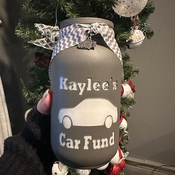 Car Fund Painted Mason Jar Bank, Car Fund, Car Fund Bank, Bank, Piggy ...