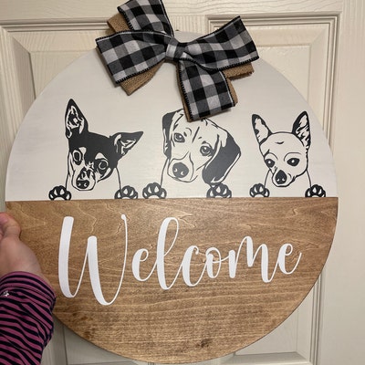 Personalized Pet Portrait Welcome Sign, Dog Portrait Door Hanger, Cat ...