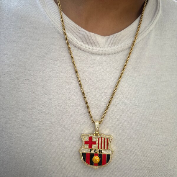 FC Barcelona Necklace Soccer Chain and Team Badge Pendant - Etsy