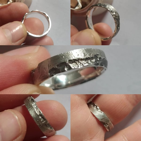 Oxidized Rustic Silver Ring - Wedding Band - Handmade Textured Mens Ring - Raw Engagement Ring ...