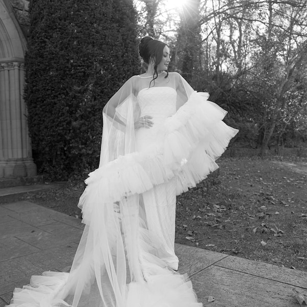 Tulle Bridal Cape – Layered Ruffle Train, Modern Wedding COO003 - Etsy