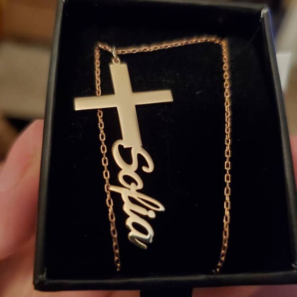 Cross Name Necklace, Baptism Gift, Personalized Cross Necklace With ...