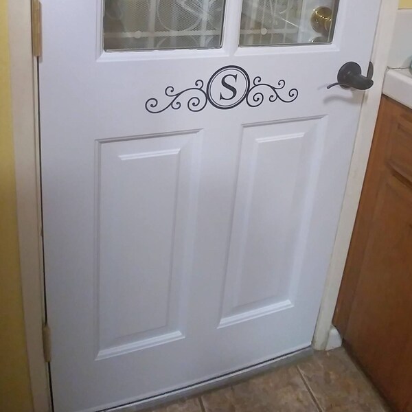 Monogram Door Decal Vinyl Decal for Front Door Porch Curb Appeal Scroll ...