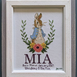 Beatrix Potter Birth Sampler Cross Stitch Pattern Peter Rabbit Wreath ...