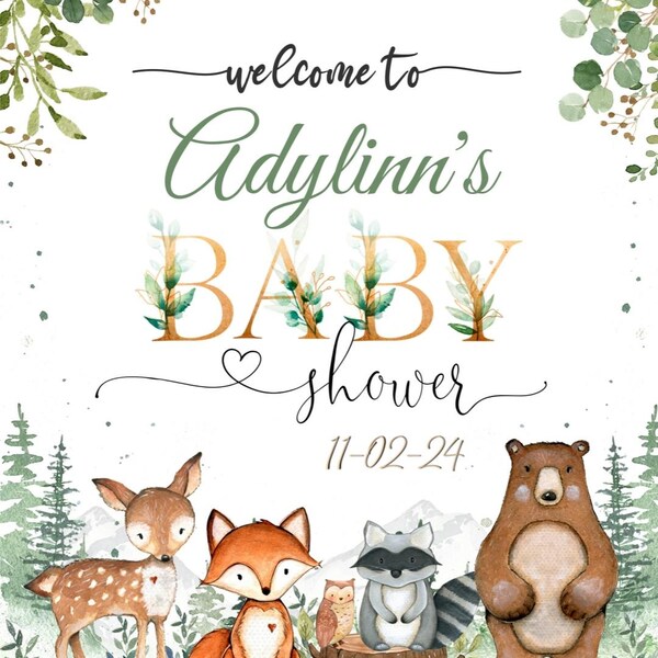 EDITABLE Woodland Welcome Sign, Woodland Baby Shower Sign Decorations ...