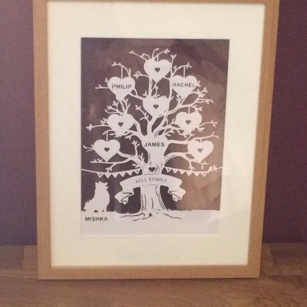 Family Tree Papercut // Personalised Papercutting A4 or A3 - Etsy UK