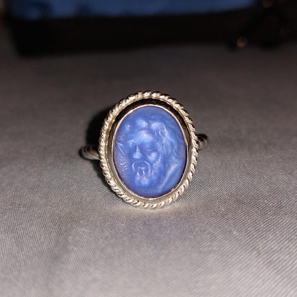 Glass Intaglio Witch Coin Signet Rope Twist 925 Silver Ring Handmade ...