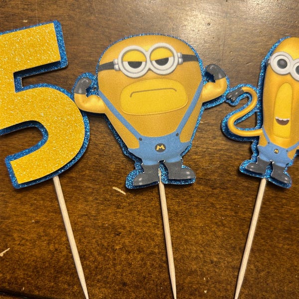 Custom Age & Minion Cupcake Toppers: Glitter Birthday Party Decorations ...