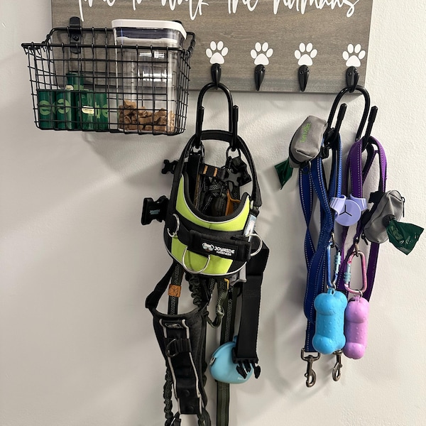 Handmade Pet Leash Organizer, Steel Basket & Hooks, Dog Mom Decor - Etsy