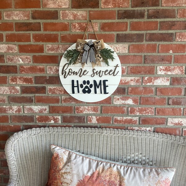 Front Door Decor, Dog Paw Print Door Hanger, Home Sweet Home Front Door ...
