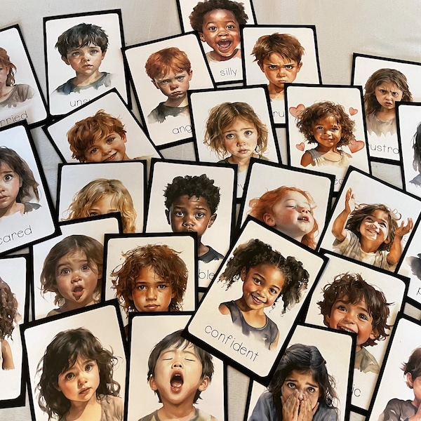Kids Emotions Flashcards | Large Montessori Feelings Cards | Printable ...