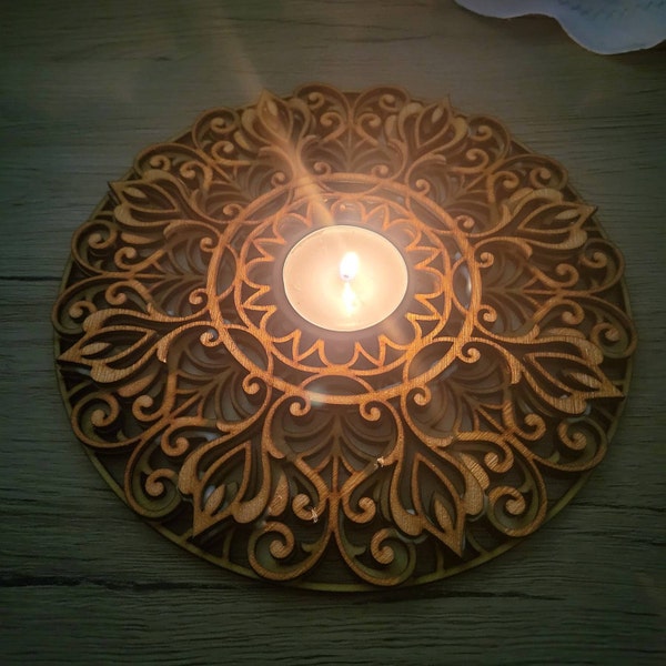 Laser Cut Mandala Candle Holder: Layered Decor Template (SVG, PDF, DXF ...
