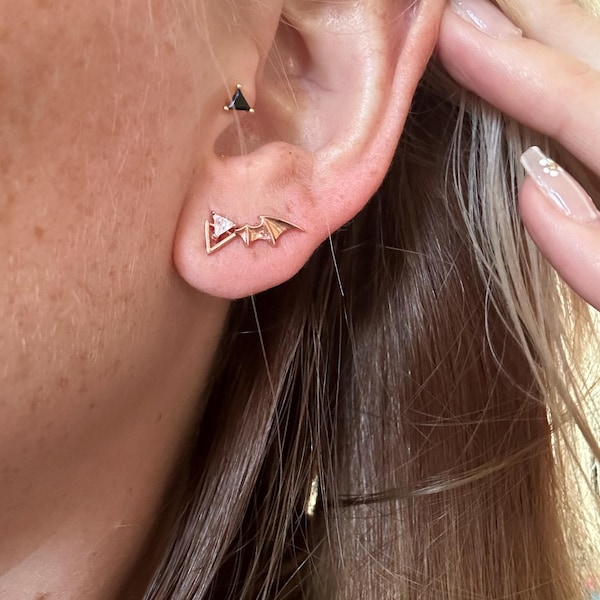 Tiny Double Triangle Arrow Arrowhead Stud Earrings, Rose Gold Over ...