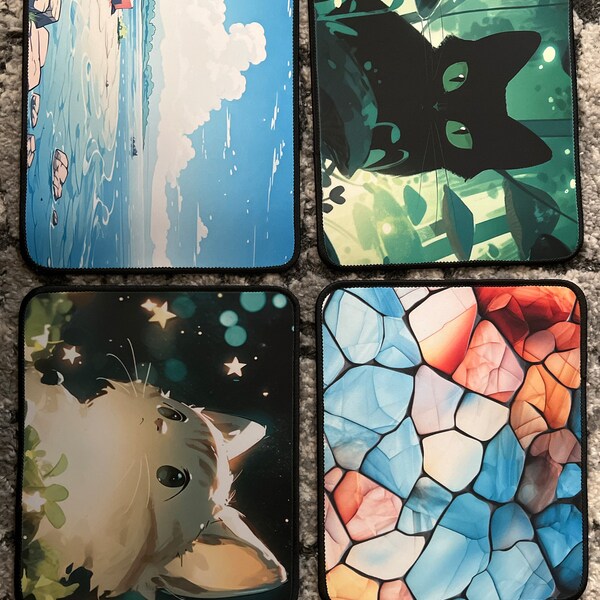 Mushroom Deskmat Anime Cat Mouse Pad Cute Green XL Mousepad Cat Desk ...