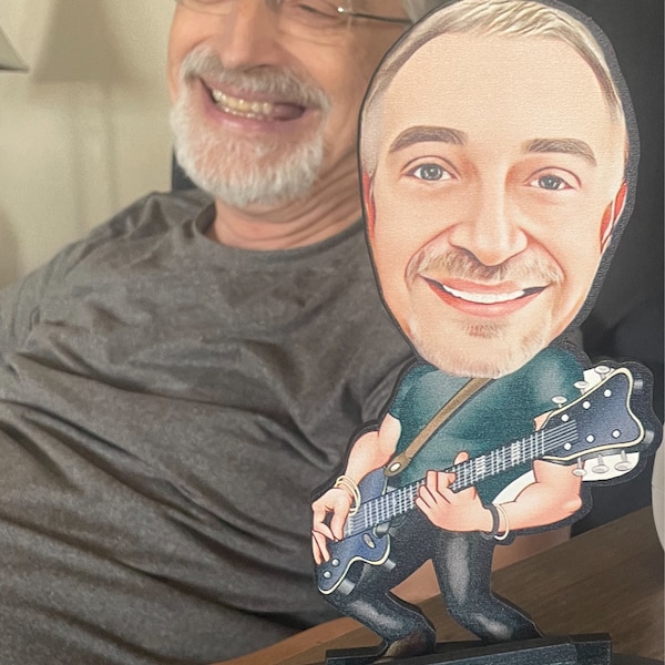 Personalized 3D Wooden Cartooned Guitarist Figurine Trinket, Custom ...