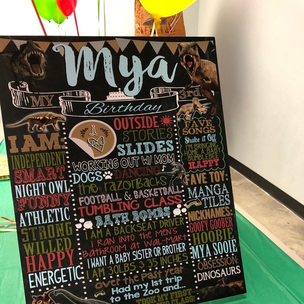 Dinosaur Birthday Board, Boys Dino Birthday Decor, Green Brown Birthday ...