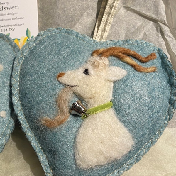Heart Shaped Hanging Ornament, Needle Felted Goat With Goatee Tree ...