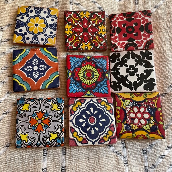 50 Hand Painted Mexican Talavera Tiles 2" X 2" Tiles Folk Art Handmade ...