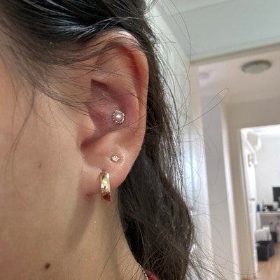 14k Solid Gold Heart Rook Earring Heart Rook Piercing Diamond Curved ...