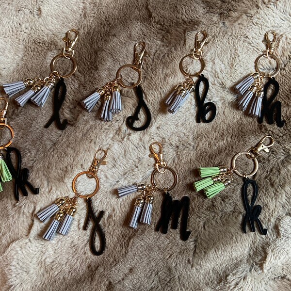 Individual Letter Keychain With Mini Tassels | Acrylic Initial Keychain ...