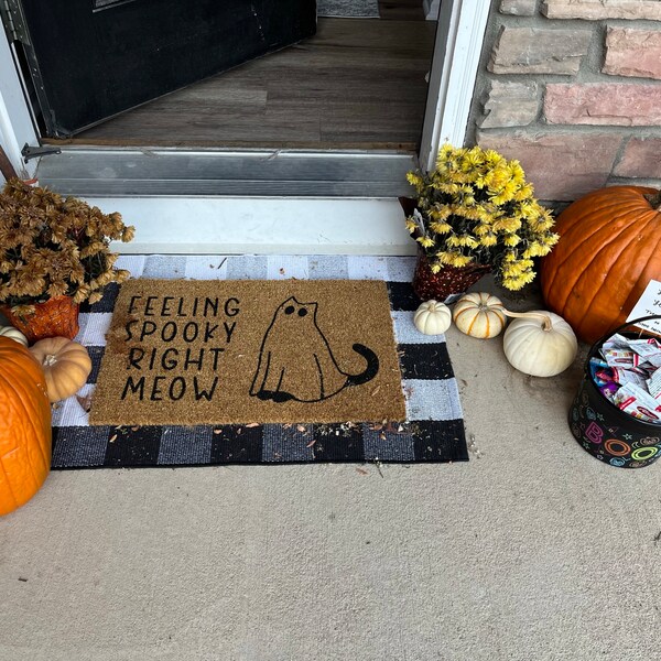 Funny Halloween Ghost Cat Doormat, Feeling Spooky Welcome Mat, Witchy ...