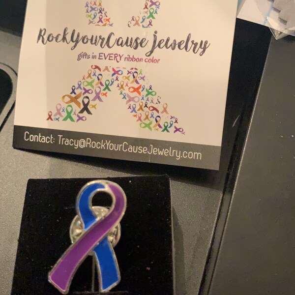 Blue and Purple Ribbon / Lapel Hat Pin / Rheumatoid Arthritis Awareness ...