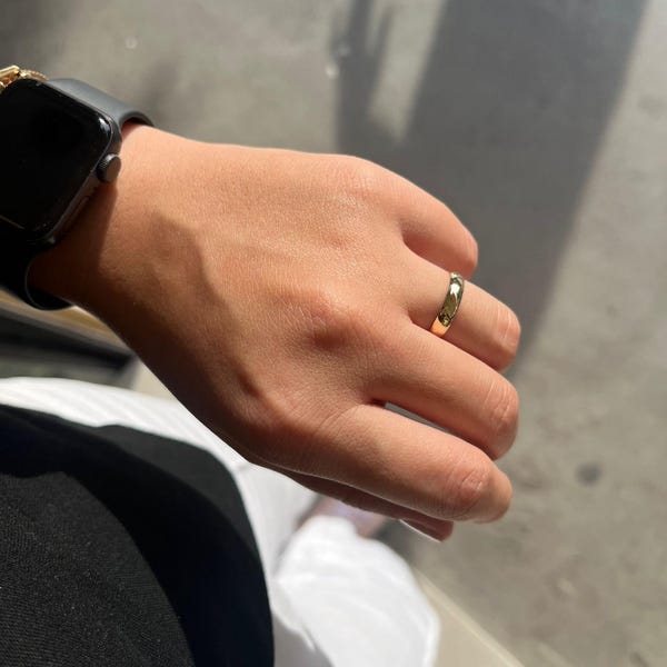 14K Solid Gold Slim Wedding Ring Set for Him & Her • Minimalist ...