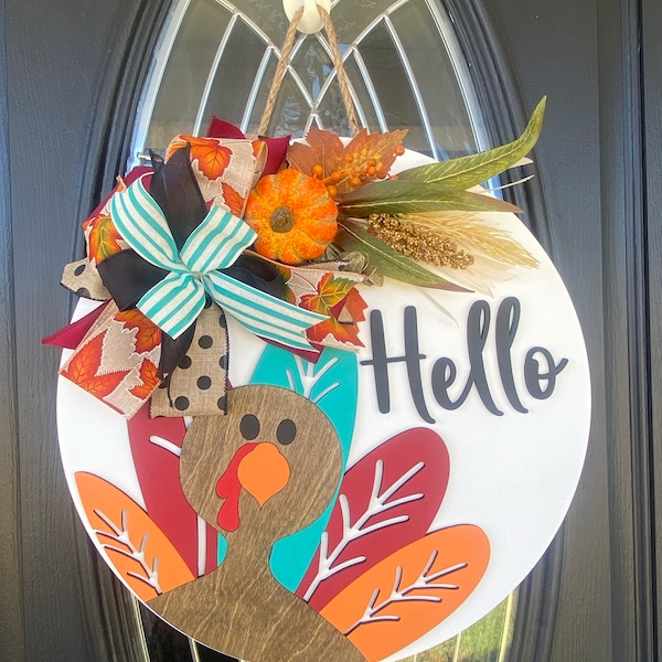 Front Door Decor, Thanksgiving Door Hanger, Turkey Fall Wreath, Front ...