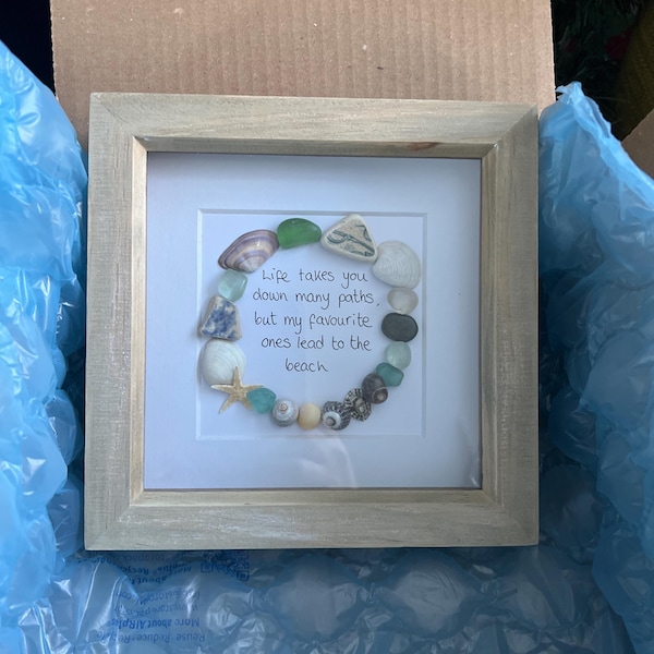 Cornish Sea Glass Art Frame Let the Sea Set You Free Coastal Scene ...