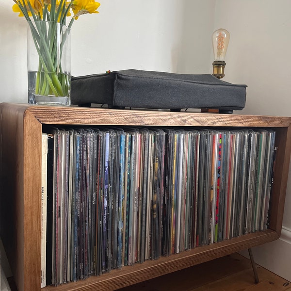 Rustic Industrial Record Player Stand: Solid Wood Vinyl Storage - Etsy UK
