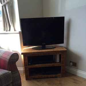 Rustic Pine Corner TV Unit Solid Chunky Wood Stand/cabinet With Shelves ...