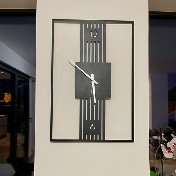 Black Rectangle Metal Wall Clock, Modern Large Wall Clock, Oversize ...