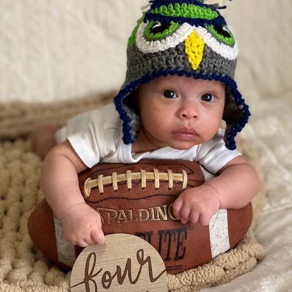 Crochet Mr or Mrs Seahawk Hats - Mohawk or Ponytails - Baby to Adult ...